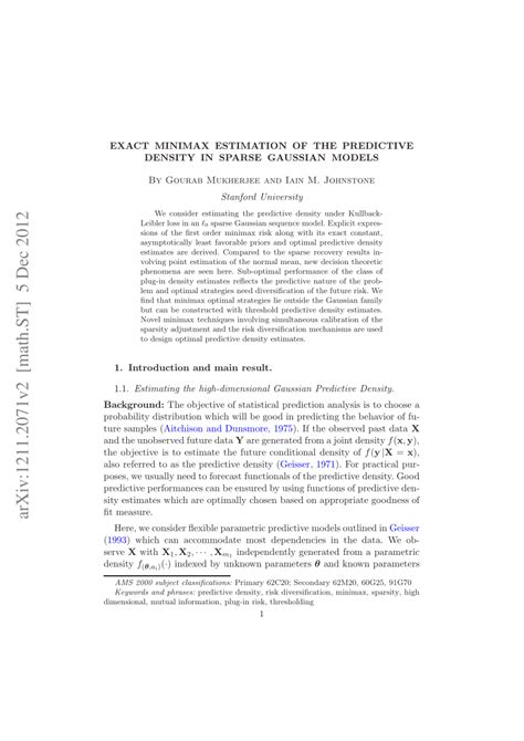 Pdf Exact Minimax Estimation Of The Predictive Density In Sparse