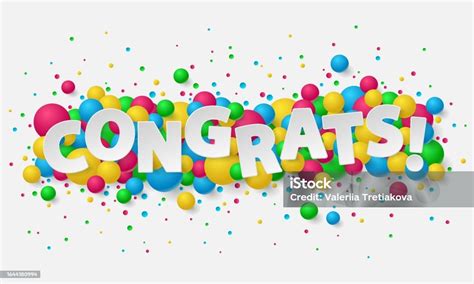 종이 흰색 글자 먼지 색종이 공 풍선 및 글자가 있는 배너 축하합니다 흰색 배경에 벡터 그림입니다 포스터 카드 휴일 파티 요소