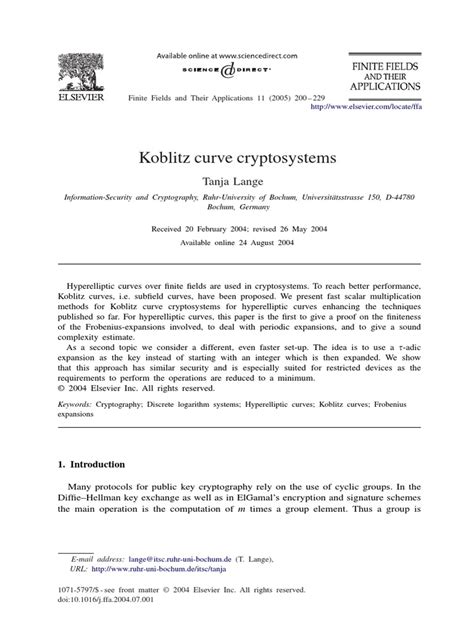 Pdf Koblitz Curve Cryptosystem Dokumentips