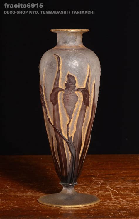 ドーム本物 1890年代 上級昆虫 蝶々文様大型作品 手彫りandカメオ彫り 金彩エナメル彩花瓶作品 22cm高工芸ガラス｜売買された