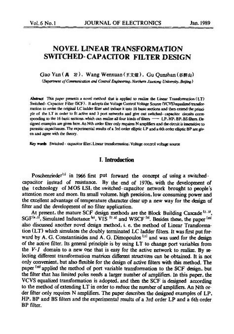 Pdf Novel Linear Transformation Switched Capacitor Filter Design