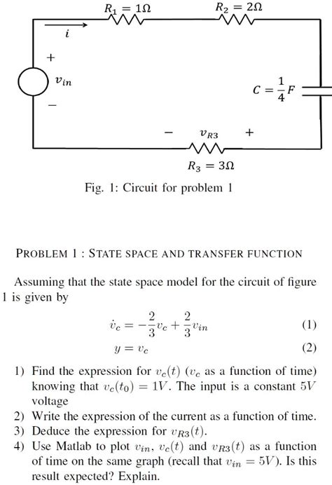 R R I Vin Vr R C F Problem State Space And Transfer Function