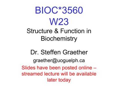 Bioc 3560 Lecture 1 Intro W Structure And Function In Biochemistry Dr