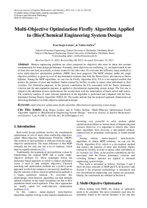 Pdf Multi Objective Optimization Firefly Algorithm Applied To Bio