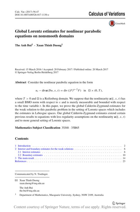 Global Lorentz Estimates For Nonlinear Parabolic Equations On Nonsmooth Domains Request Pdf