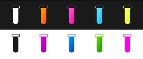 흑백 배경에서 격리된 테스트 튜브 및 플라스크 화학 실험실 테스트 아이콘을 설정합니다 실험실 유리 제품 기호 벡터 개발에 대한