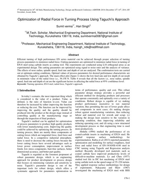 Pdf Optimization Of Radial Force In Turning Process Using Taguchis
