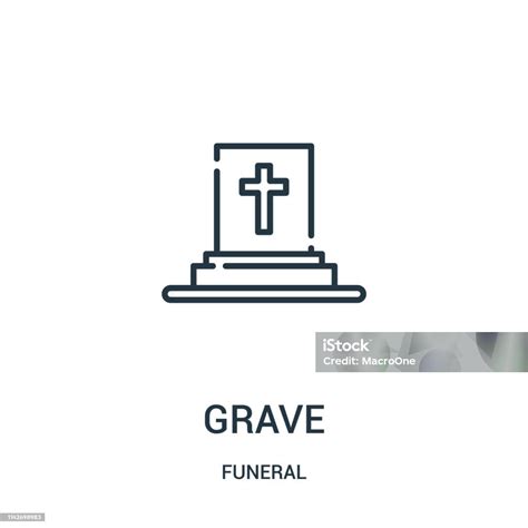 장례식 컬렉션에서 무덤 아이콘 벡터입니다 얇은 선 무덤 윤곽 아이콘 벡터 일러스트 레이 션입니다 웹 및 모바일 앱 로고 인쇄 미디어에 사용할 선형 기호입니다 공포 무서움에