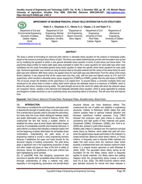 Pdf Improvement Of Maximum Principal Strain Yield Criterion For Plate