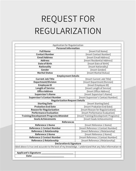 Request For Regularization Excel Template And Google Sheets File For Free Download Slidesdocs