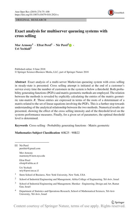 Exact Analysis For Multiserver Queueing Systems With Cross Selling Request Pdf