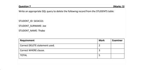 solved write an appropriate sql query to delete the
