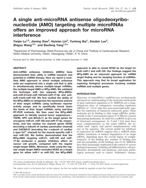 Pdf A Single Anti Microrna Antisense Oligodeoxyribonucleotide Amo Targeting Multiple