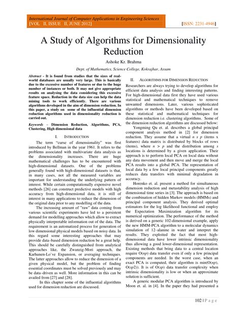 Pdf A Study Of Algorithms For Dimensionality Reduction