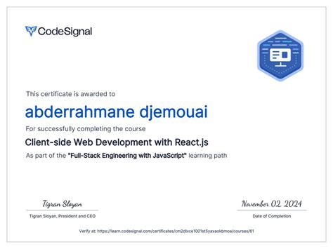 Abderrahmane Djemouai On Linkedin Course Certificate For Client Side Web Development With Reactjs