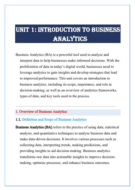 Business Analytics Notes In Pdf For Free Download