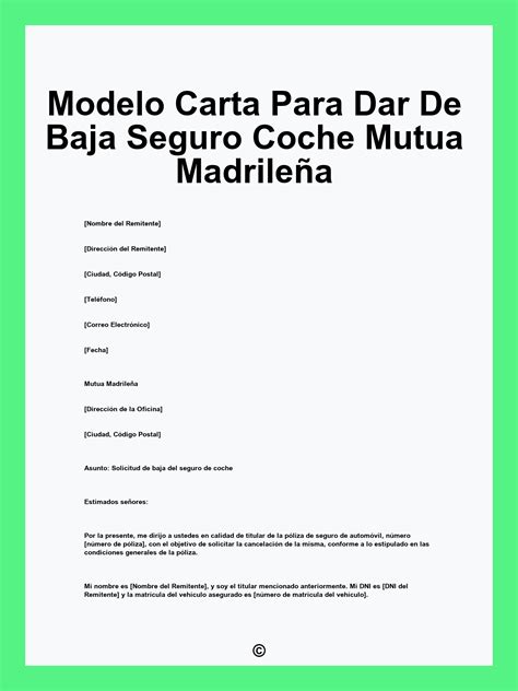 Modelo Carta Para Dar De Baja Seguro Coche Mutua Madrile A
