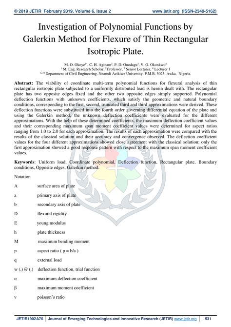 Pdf Investigation Of Polynomial Functions By Galerkin Method For Flexure Of Thin Rectangular