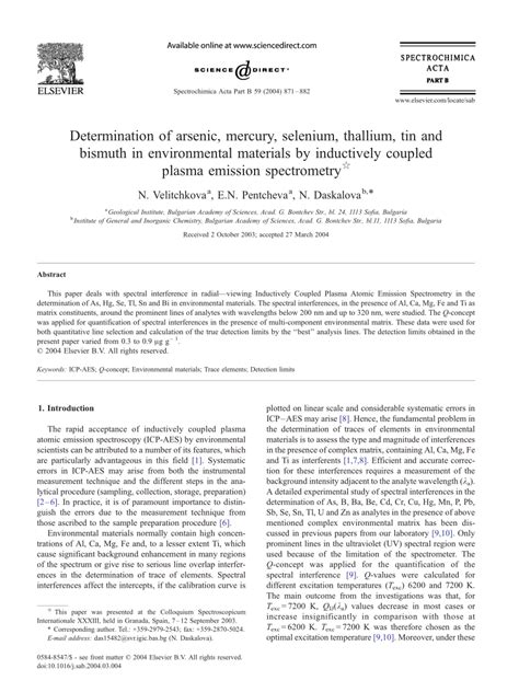 Pdf Determination Of Arsenic Mercury Selenium Thallium Tin And Bismuth In Environmental