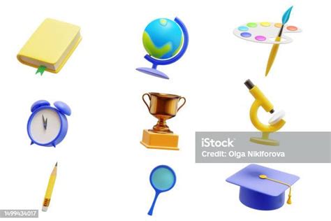 학교로 돌아 가기 교육 요소 아이콘 설정 격리된 흰색 배경 3d 렌더링 0명에 대한 스톡 사진 및 기타 이미지 0명 개념 개체 그룹 Istock