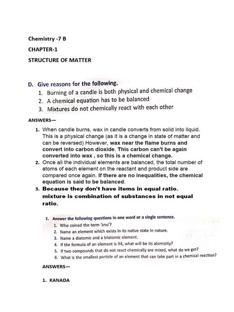 chemistry chapter 1 structure of matter question and answers pdf