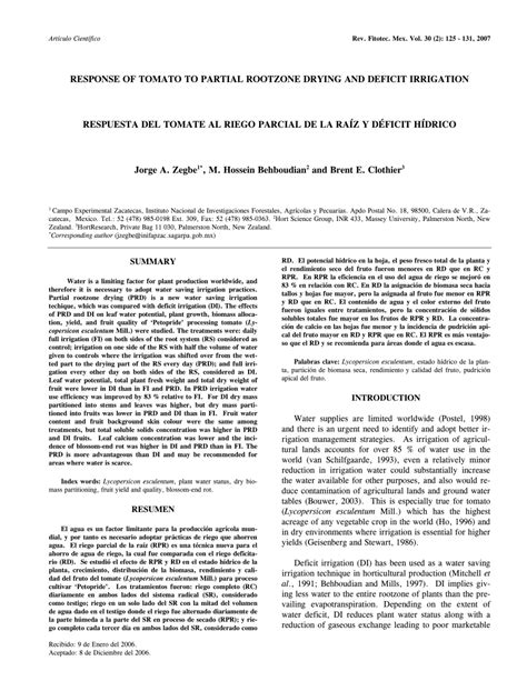 Pdf Response Of Tomato To Partial Rootzone Drying And Deficit Irrigation
