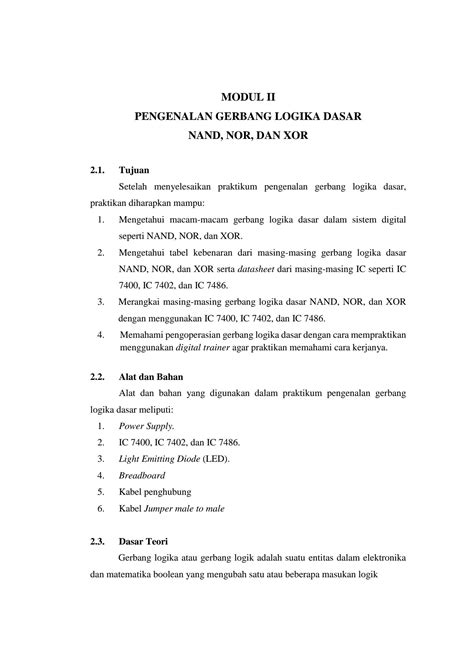 Solution Modul Ii Sistem Digital Pengenalan Gerbang Nand Nor Xor