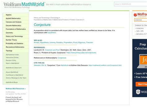 Wolfram Math World Conjecture Handout For 9th 10th Grade Lesson Planet