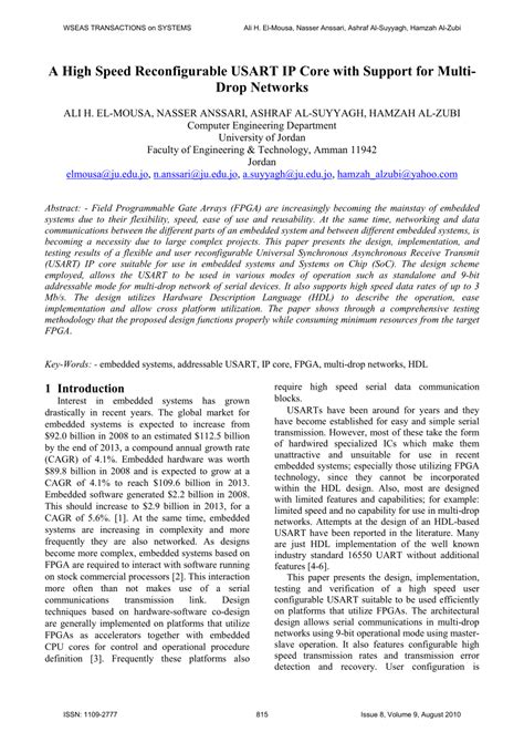 Pdf A High Speed Reconfigurable Usart Ip Core With Support For Multi
