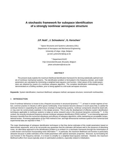 Pdf A Stochastic Framework For Subspace Identiﬁcation Of A A Stochastic Framework For