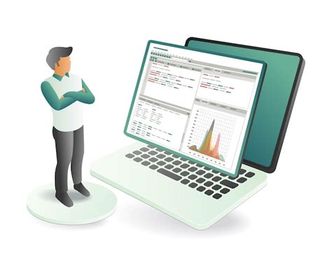 Premium Vector Man Looking At Computer Dashboard Analyzing Data