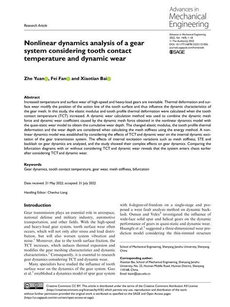 PDF Nonlinear Dynamics Analysis Of A Gear System Considering Tooth Contact Temperature And