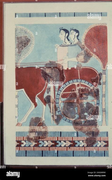 The Fresco Of Tiryns With A Chariot From About 1300 Bc In The Archaeological Museum In Athens