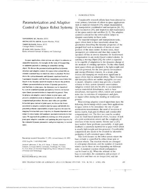 Pdf Parameterization And Adaptive Control Of Space Some Primary