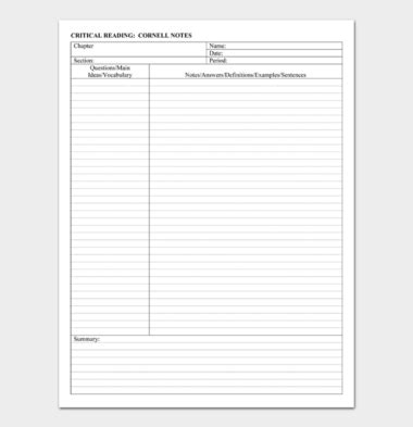Cornell Notes Templates And Examples Word Excel PDF