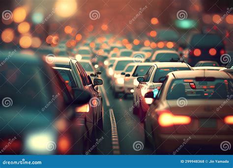 Traffic Jam In The City At Night Blurred Background Stock Illustration