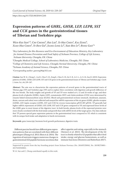 Pdf Expression Patterns Of Ghrl Ghsr Lep Lepr Sst And Cck Genes In The Gastrointestinal