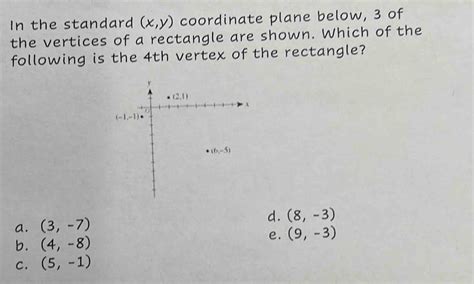 In The Standard X Y Coordinate Plane Below 3 Of The Vertices Of A Rectangle Are Shown
