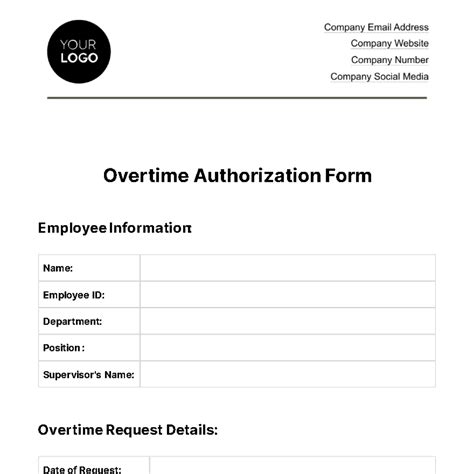 Free Overtime Authorization Form HR Template To Edit Online