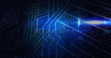Digitally Generated Image Of Glowing Blue Microprocessor Connections