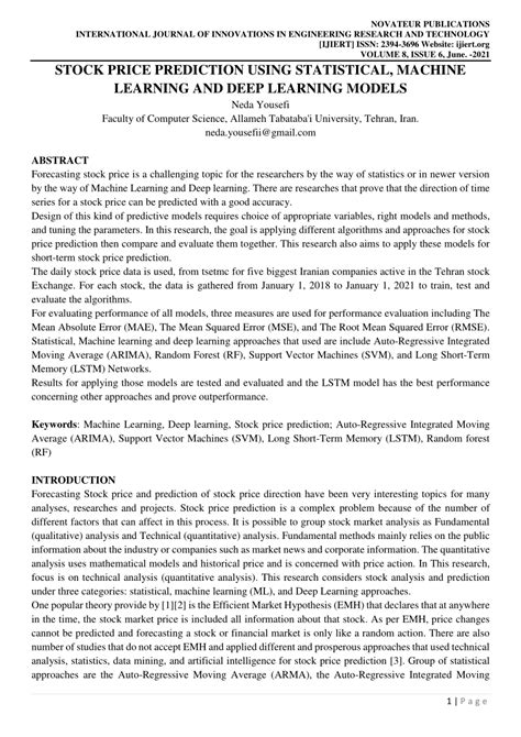Pdf Stock Price Prediction Using Statistical Machine Learning And Deep Learning Models