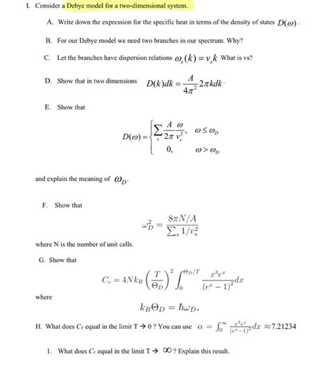 Solved 1 Consider A Debye Model For A Two Dimensional