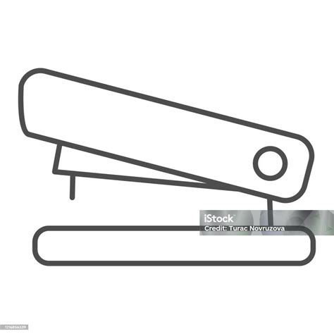 스테이플러 가는 선 아이콘입니다 종이 문서 기호 흰색 배경에 윤곽 선 스타일 그림에 대한 스테이플 도구 모바일 개념 및 웹 디자인에 대한 비즈니스 또는 문구 기호 벡터