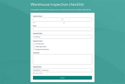 Warehouse Inspection Checklist Form Template Woorise
