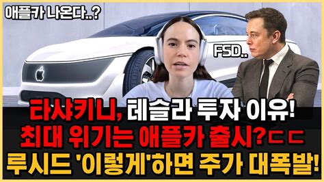 타샤키니 테슬라 투자 이유 최대 위기는 애플카 출시ㄷㄷ 루시드 화가 납니다 이렇게하면 주가 대폭발 Youtube