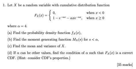 Solved Let X Be A Random Variable With A Cumulative Distribution