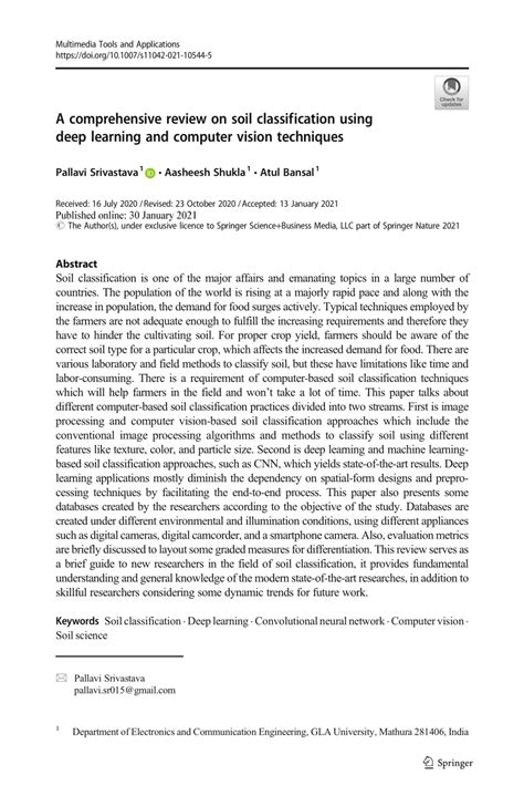 PDF A Comprehensive Review On Soil Classification Using Deep Learning And Computer Vision