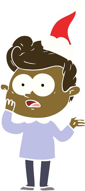 산타 모자를 쓰고 쳐다보는 남자의 손으로 그린 평면 컬러 그림 낙서 드로잉에 대한 스톡 벡터 아트 및 기타 이미지 낙서 드로잉 남자 등장인물 Istock