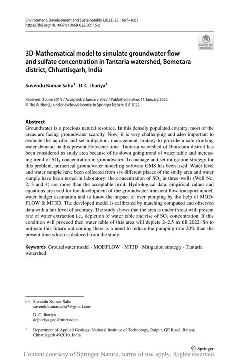 3d Mathematical Model To Simulate Groundwater Flow And Sulfate