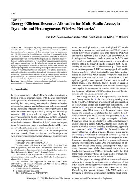 Pdf Energy Efficient Resource Allocation For Multi Radio Access In Dynamic And Heterogeneous